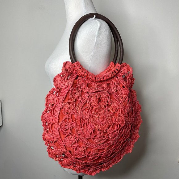 Flora Bella | Bags | Flora Bella Boho Orange Coral Crocheted Raffia ...
